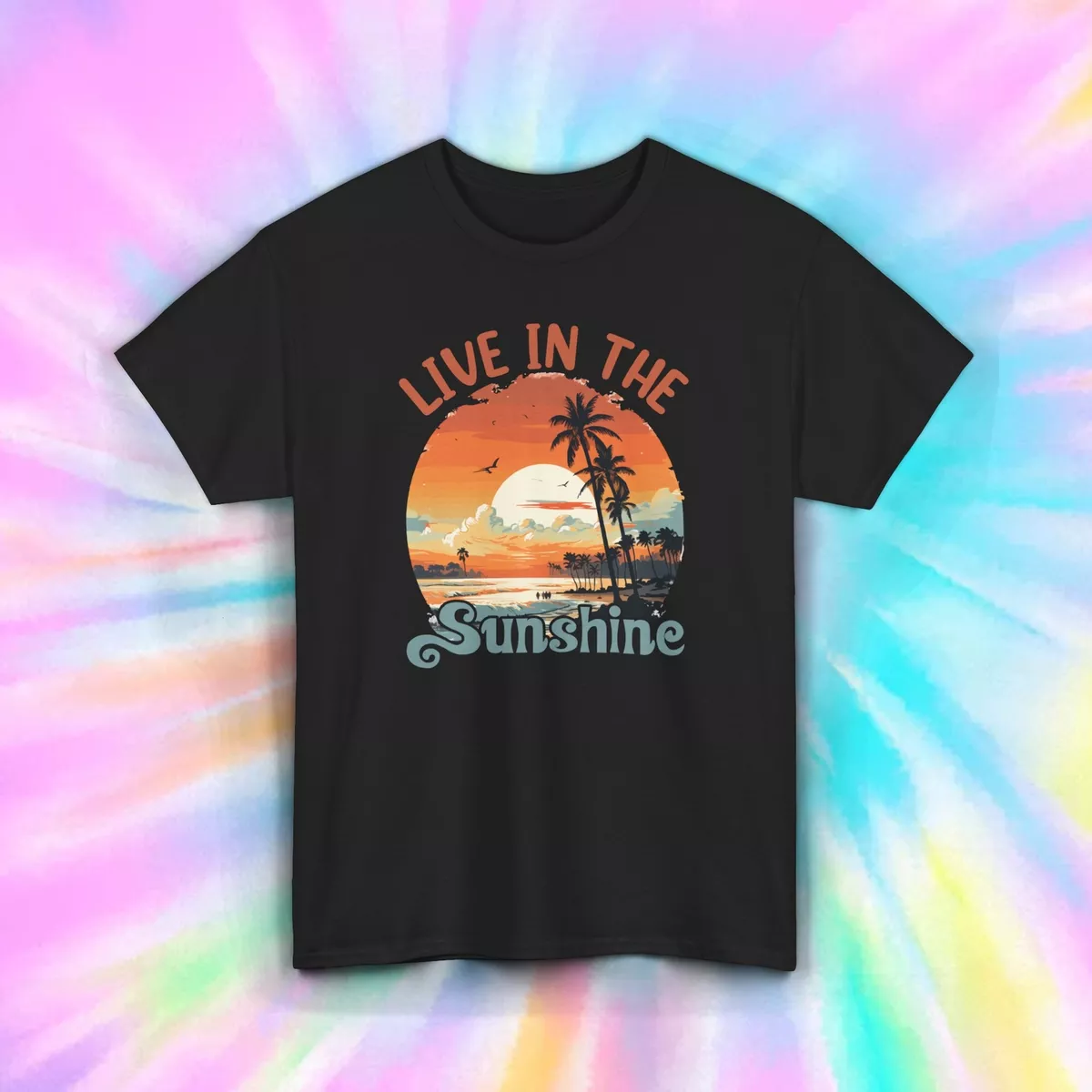Gildan Live In The Sunshine T-Shirt Vintage Beach Sunset Graphic Tee ...