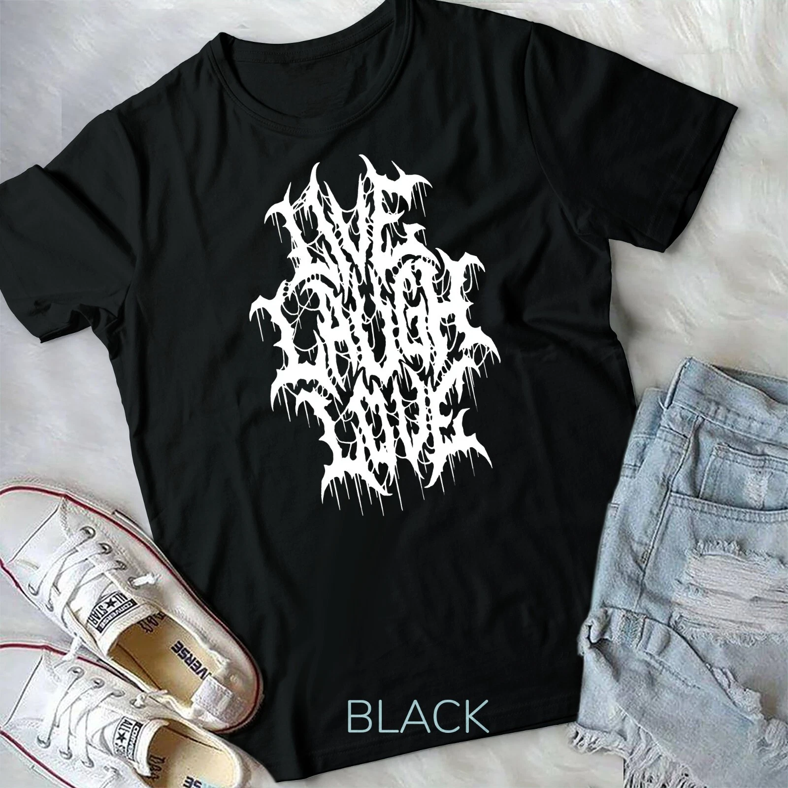 Gildan Live Laugh Love Black Metal Parody Funny Typography Unisex T ...