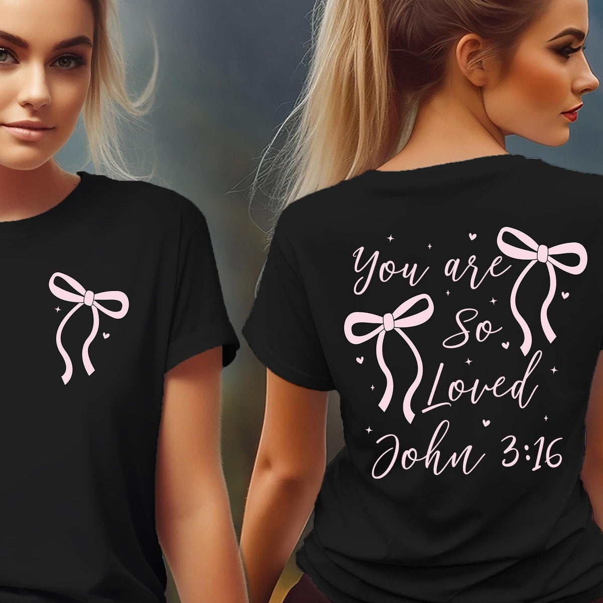 Gildan Loved And Chosen Shirt, Pink Bow Christian Tee With Soft Bible ...