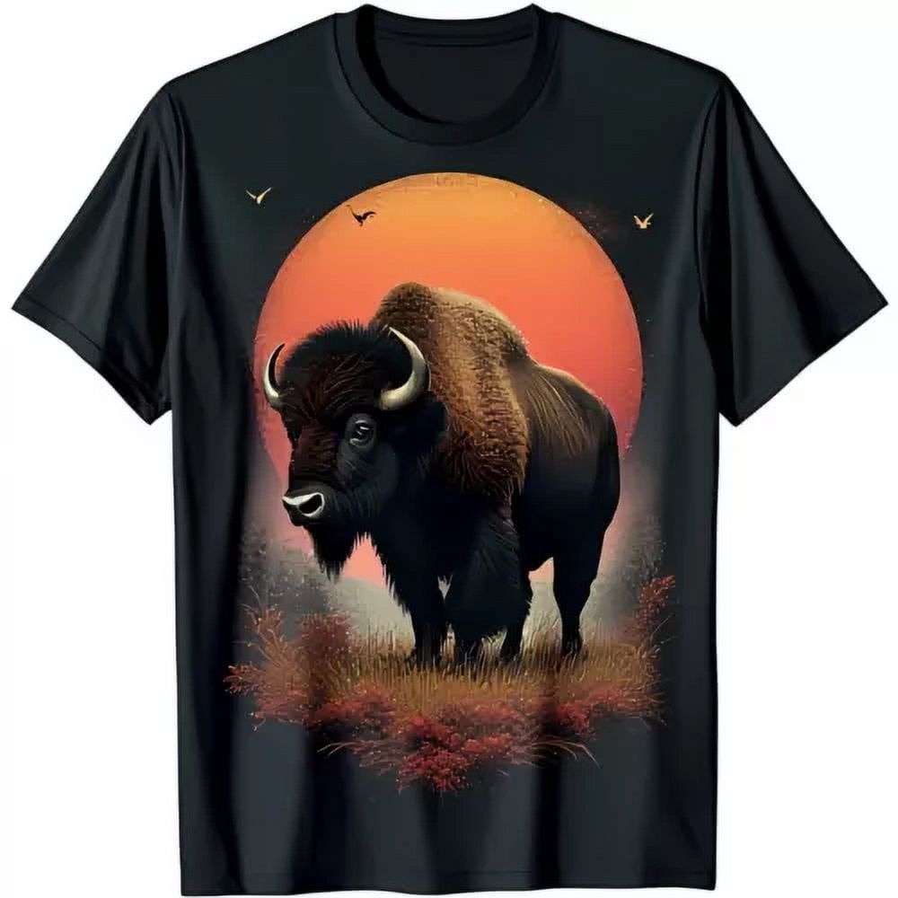Gildan Majestic Bison Sunset Graphic Black T-Shirt Wild Nature Design ...