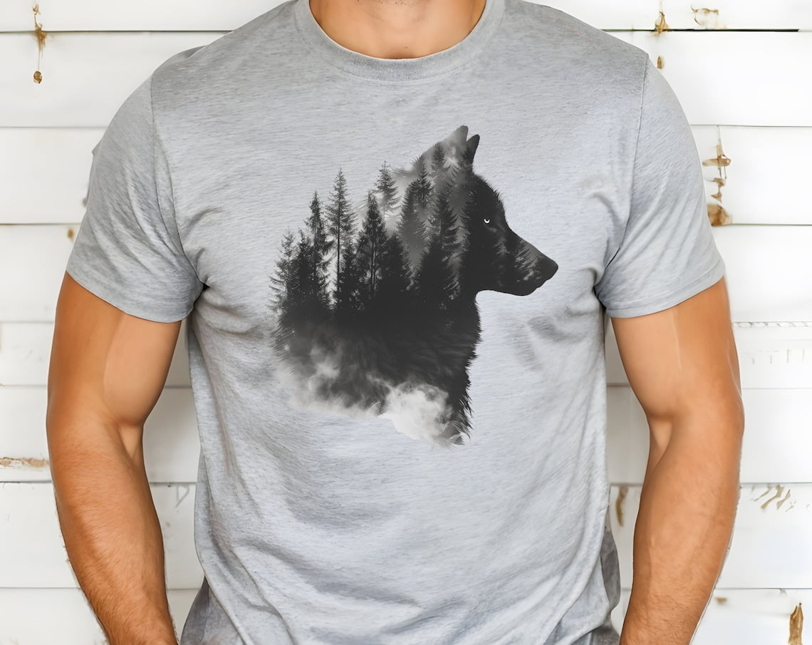 Gildan Majestic Wolves Graphic Tee With Forest Scene, Soft Nature ...