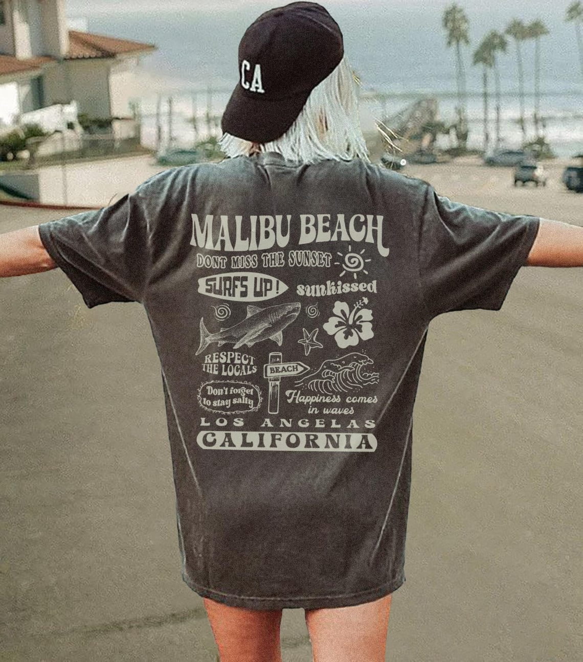 Gildan Malibu Beach Retro Tee, California Ocean Design With Surf And ...