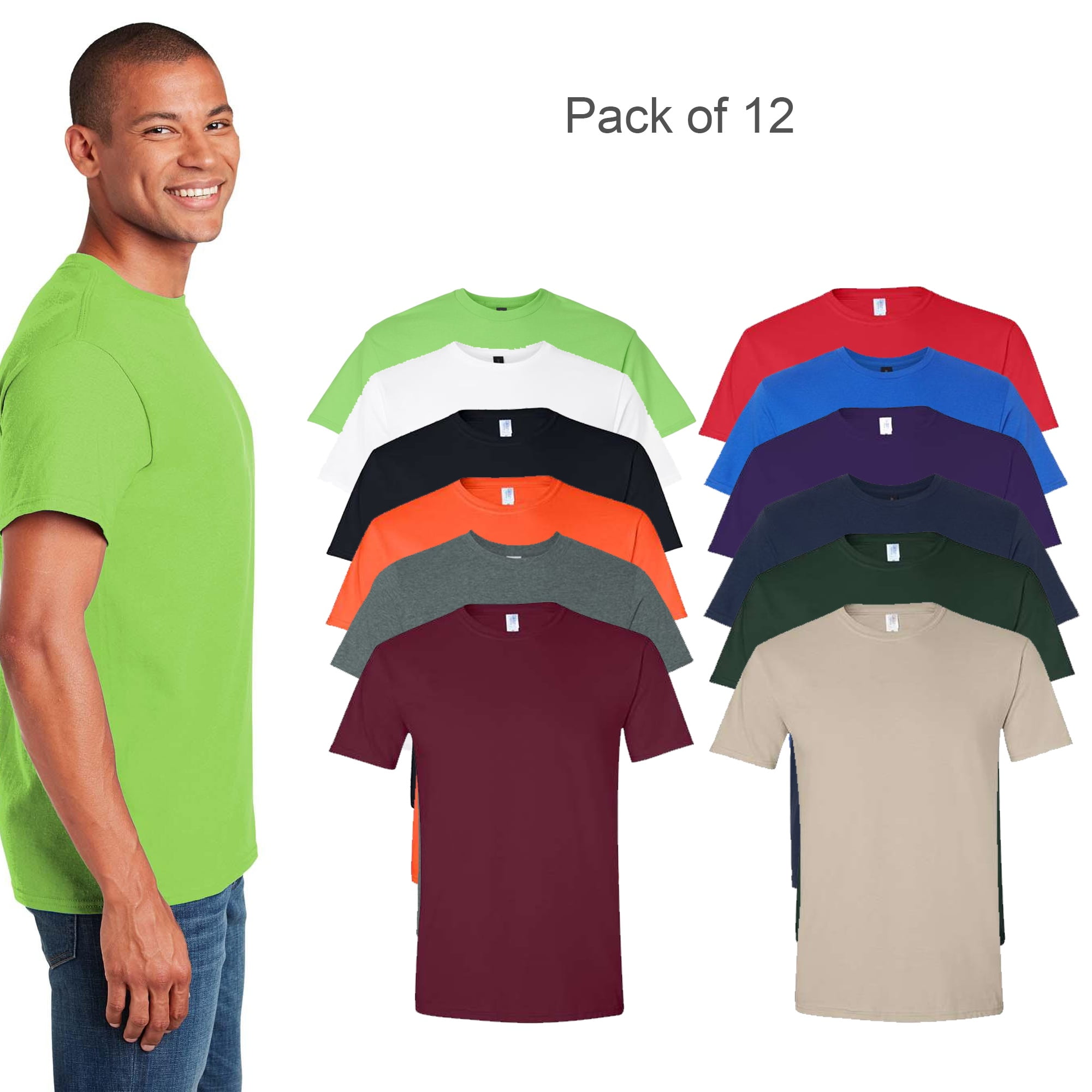 Gildan Men Assorted Color T-Shirt - Softstyle, 12 Pack Short Sleeve ...