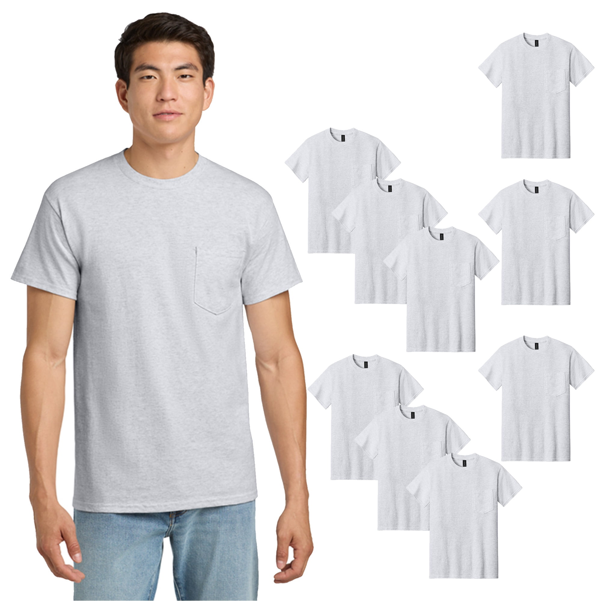 Gildan Men Ultra Cotton Pocket T-Shirt, Short Sleeve Classic Fit Ash 9 ...
