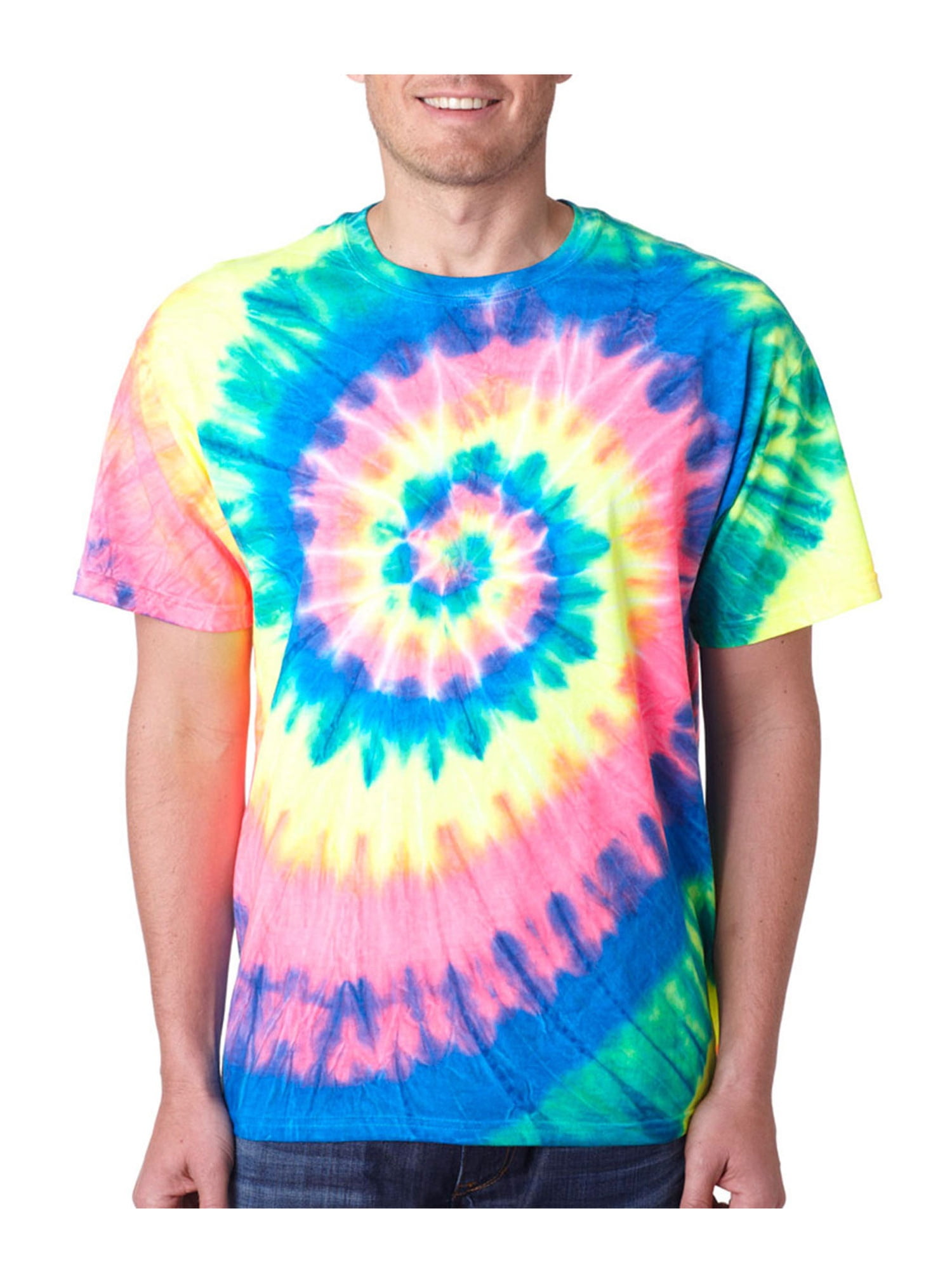 Gildan Men's Colorful Tie-Dye Rainbow Swirl T-Shirt, 200MS, Fluorescent ...