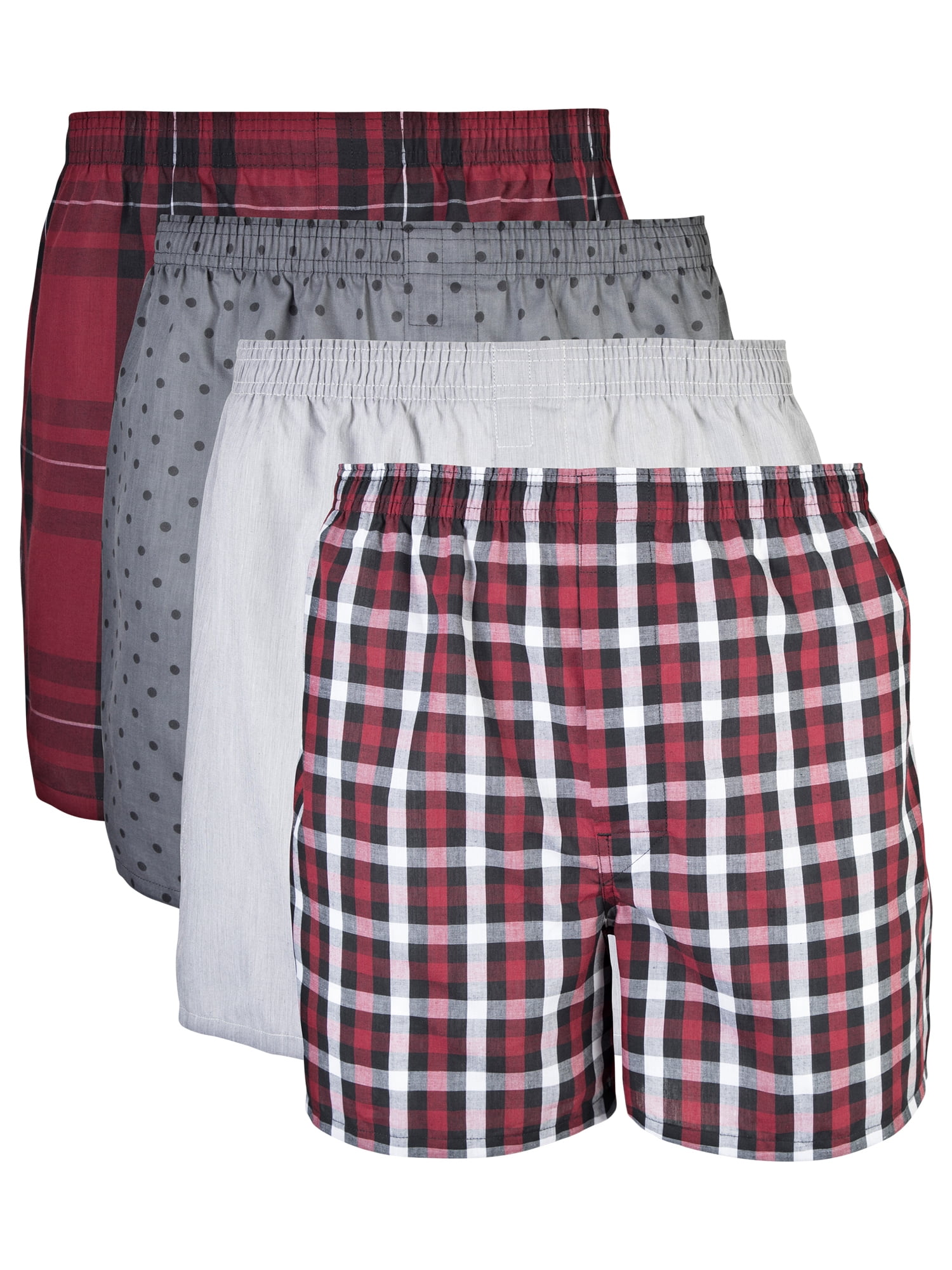 Gildan Men's Cotton/Poly Woven Boxers, 4-Pack, Red/Grey - Walmart.com