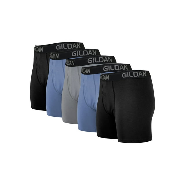 Gildan Men's Cotton Stretch Regular Leg Boxer Briefs with Moisture Wicking, 5-Pack, Sizes S-2XL ...