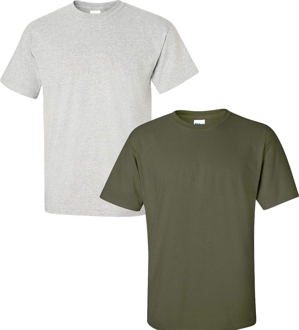 Gildan Mens Ultra Cotton T-Shirt (Pack of 2) (1 Ash / 1 Military Green ...