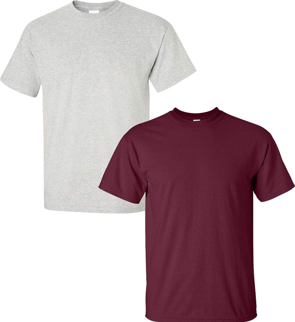 Gildan Mens Ultra Cotton T-Shirt, S, Maroon (Pack of 2) (1 Ash / 1 ...
