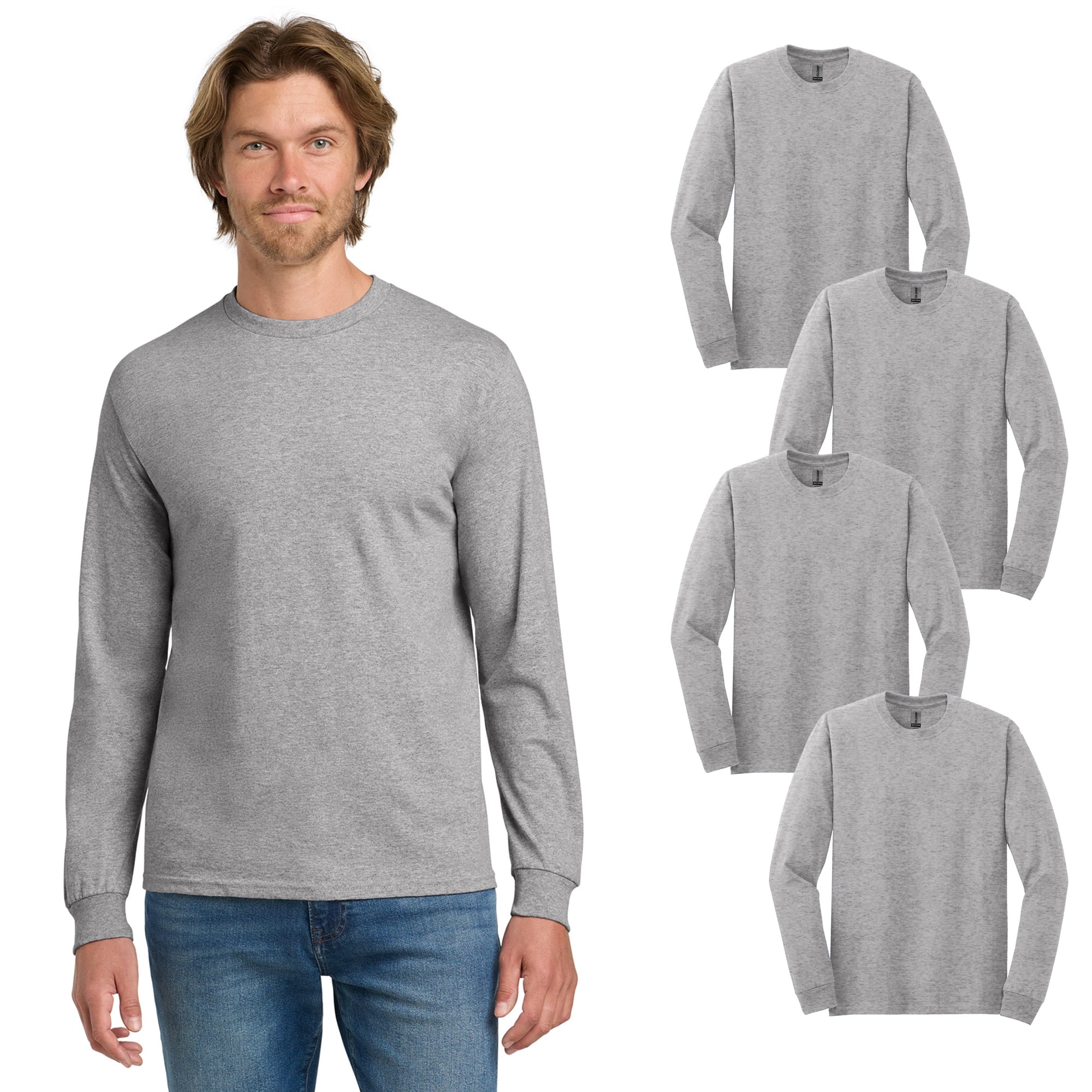 Gildan Men's Heavy Cotton Long Sleeve T-Shirt - Sport Grey, Crew Neck ...