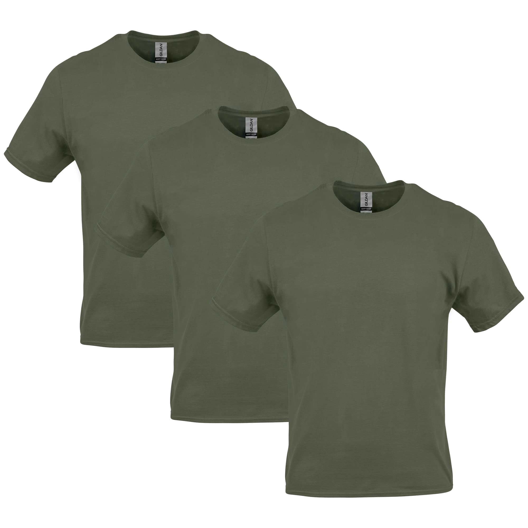 Gildan Mens Heavy Cotton T-Shirt , S, Military Green (Pack of 3) 3 ...
