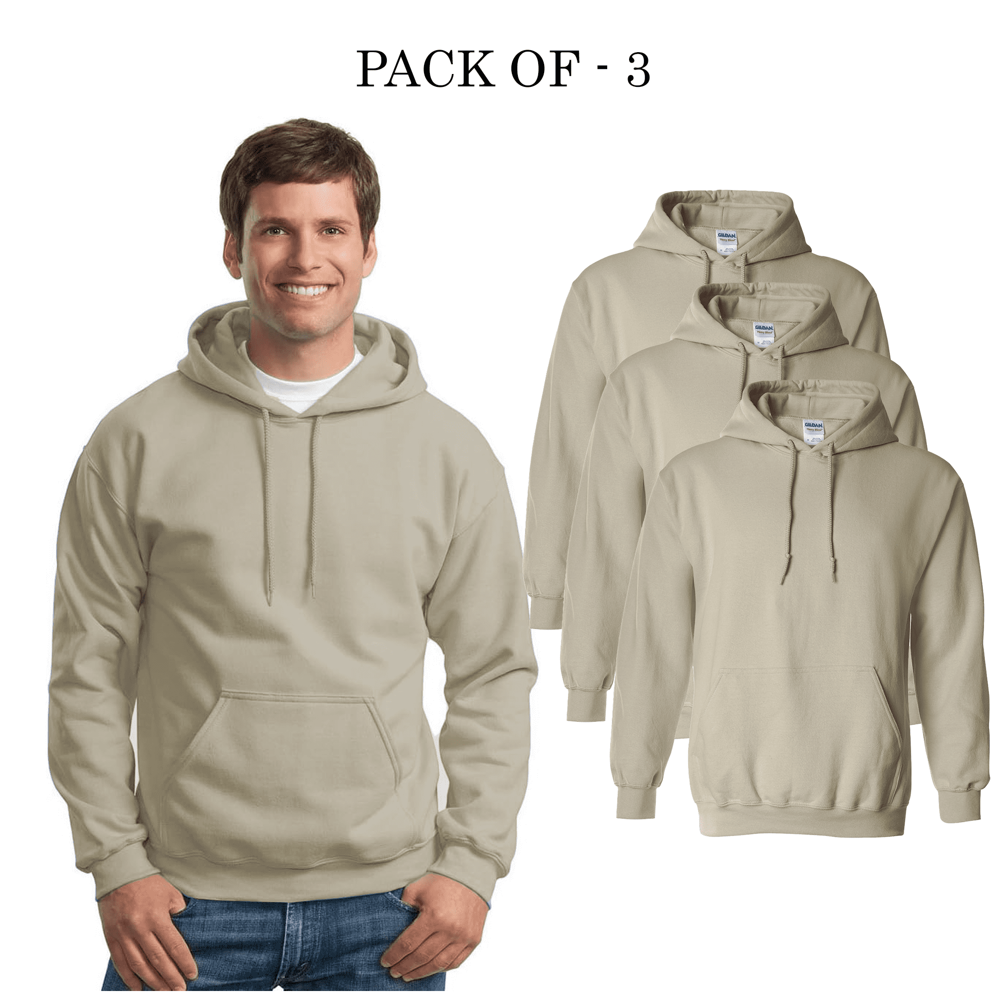 Gildan Men's Hooded Sweatshirt Sand Color with Pocket - Warm Fleece ...