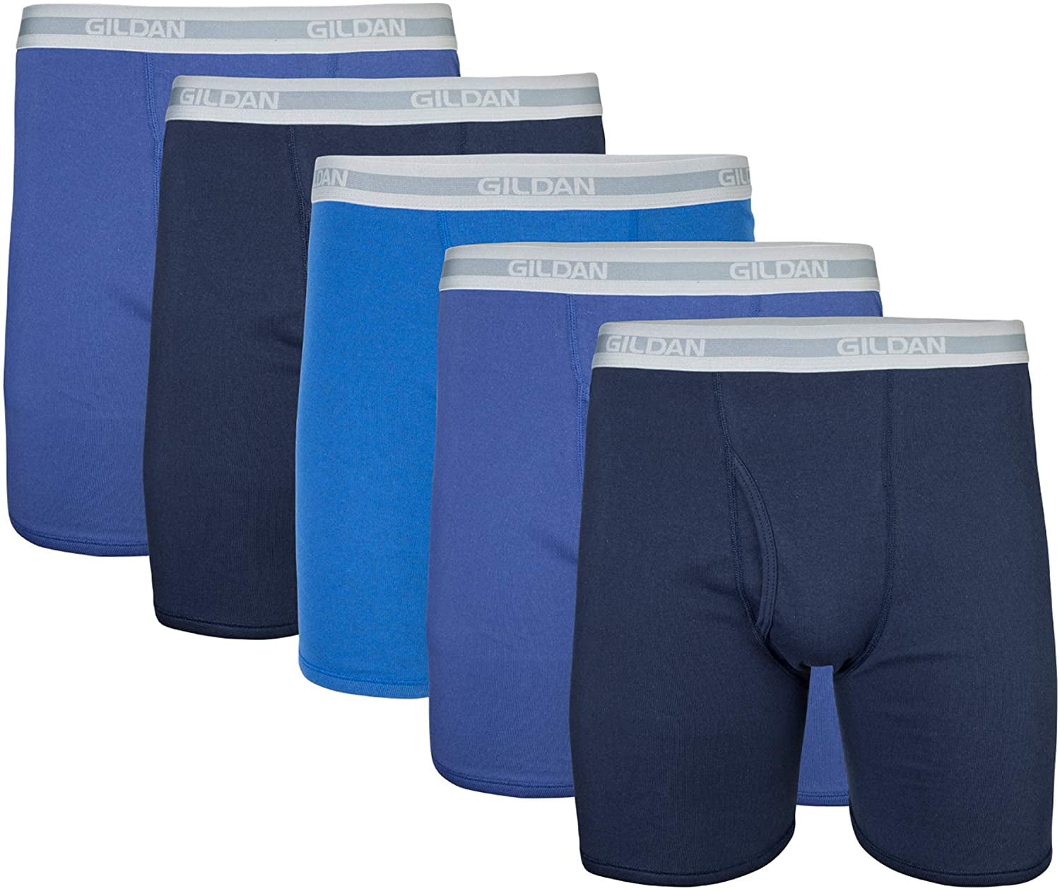 Gildan Men's Regular Leg Boxer Briefs, Multipack, Navy/Metro Blue ...