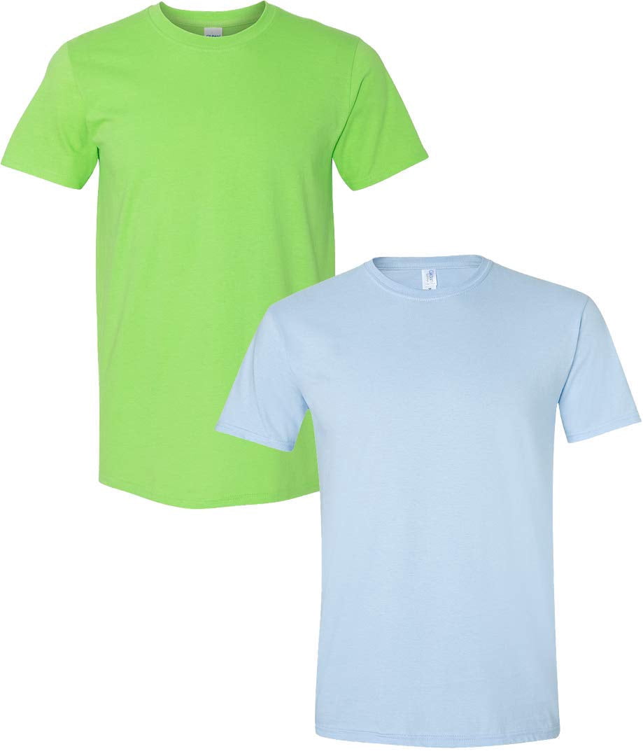 Gildan Mens Softstyle T-Shirt, M, Light Blue (Pack of 2) (1 Lime / 1 ...