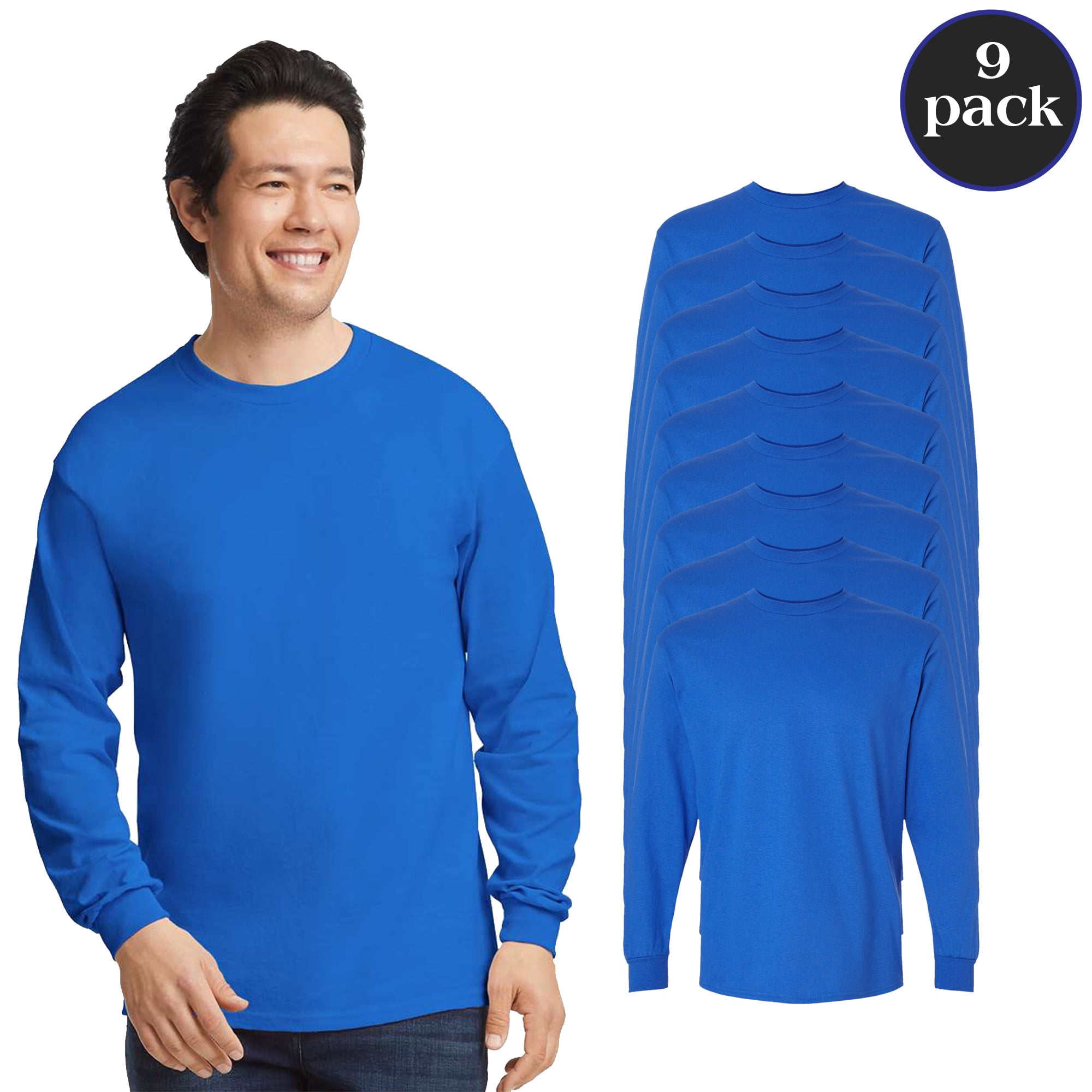 Gildan Men's Ultra Cotton Long Sleeve T-Shirt, 9-Pack Crewneck Soft ...