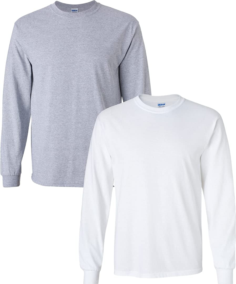 Gildan Mens Ultra Cotton Long Sleeve T-Shirt , 2XL, Sport Grey (Pack of ...