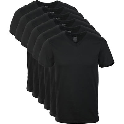 Gildan, Men's V-Neck T-Shirts, Style G1103, 6-pack Large Black ...