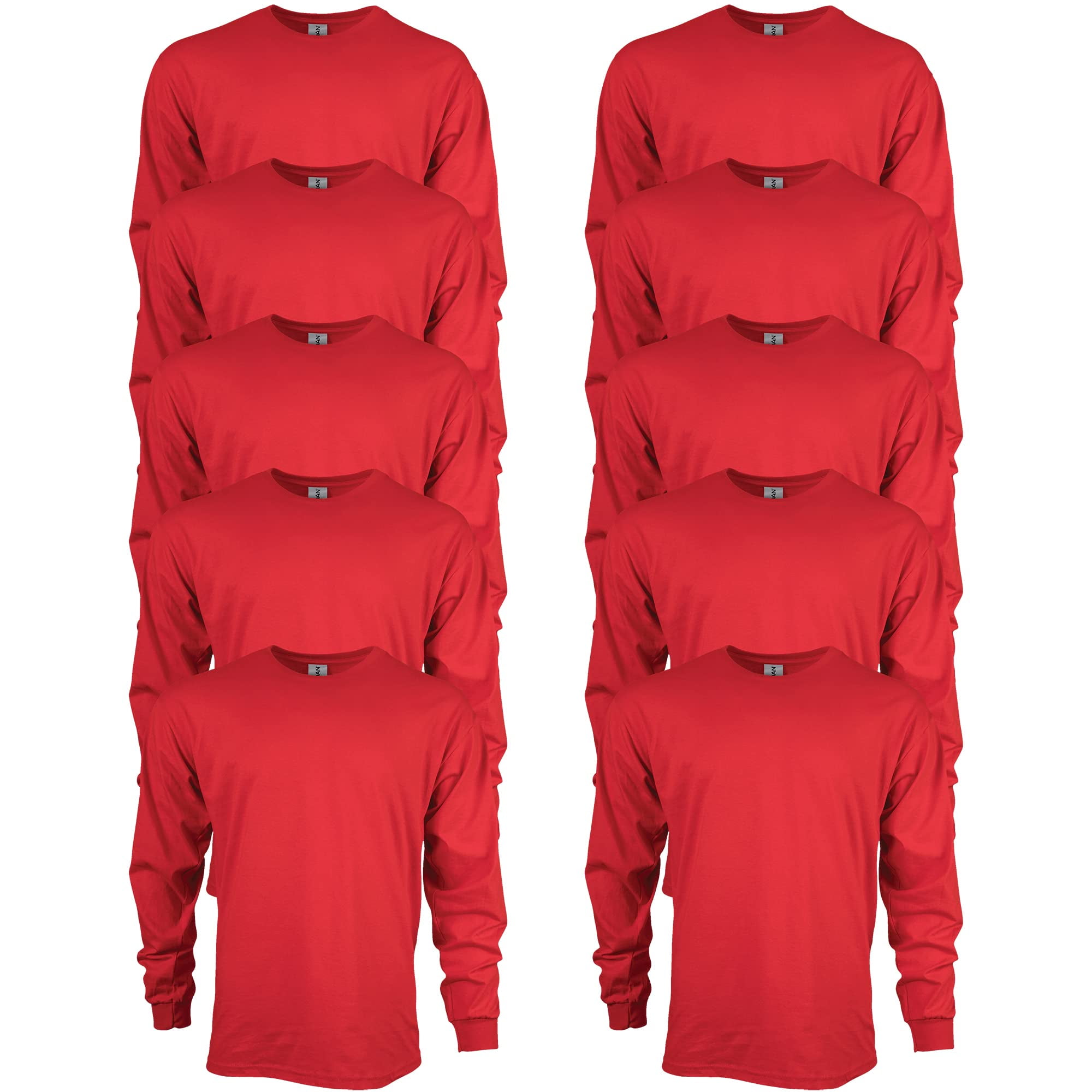 Gildan Mens Ultra Cotton Long Sleeve T-Shirt , 2XL, Red (Pack of 10) 10 ...