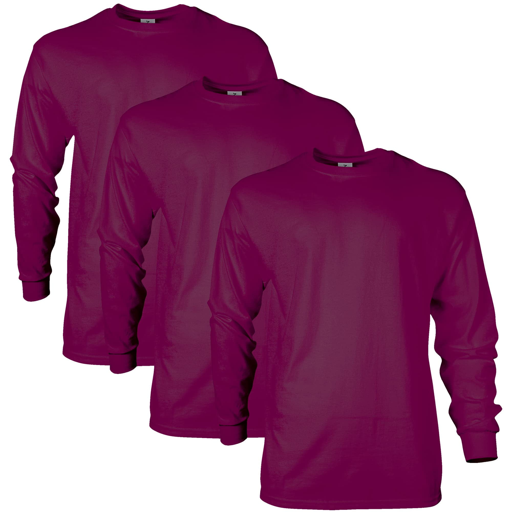 Gildan Mens Ultra Cotton Long Sleeve T-Shirt , XL, Maroon (Pack of 3) 3 ...