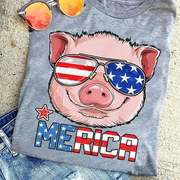 Gildan Merica Cool Pig With Glasses Us Flag Independence Day - Walmart.com