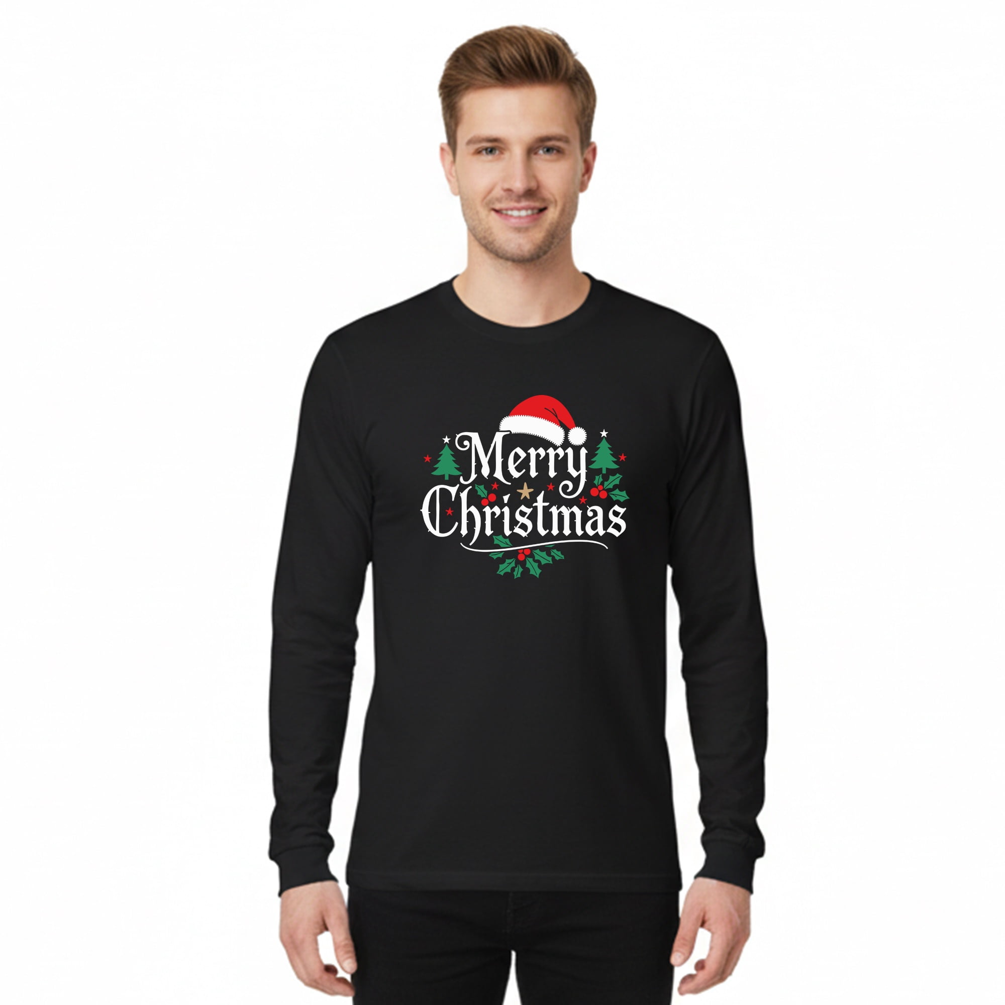 Gildan Merry Christmas Graphic T-Shirt for Men, Long Sleeve Christmas ...