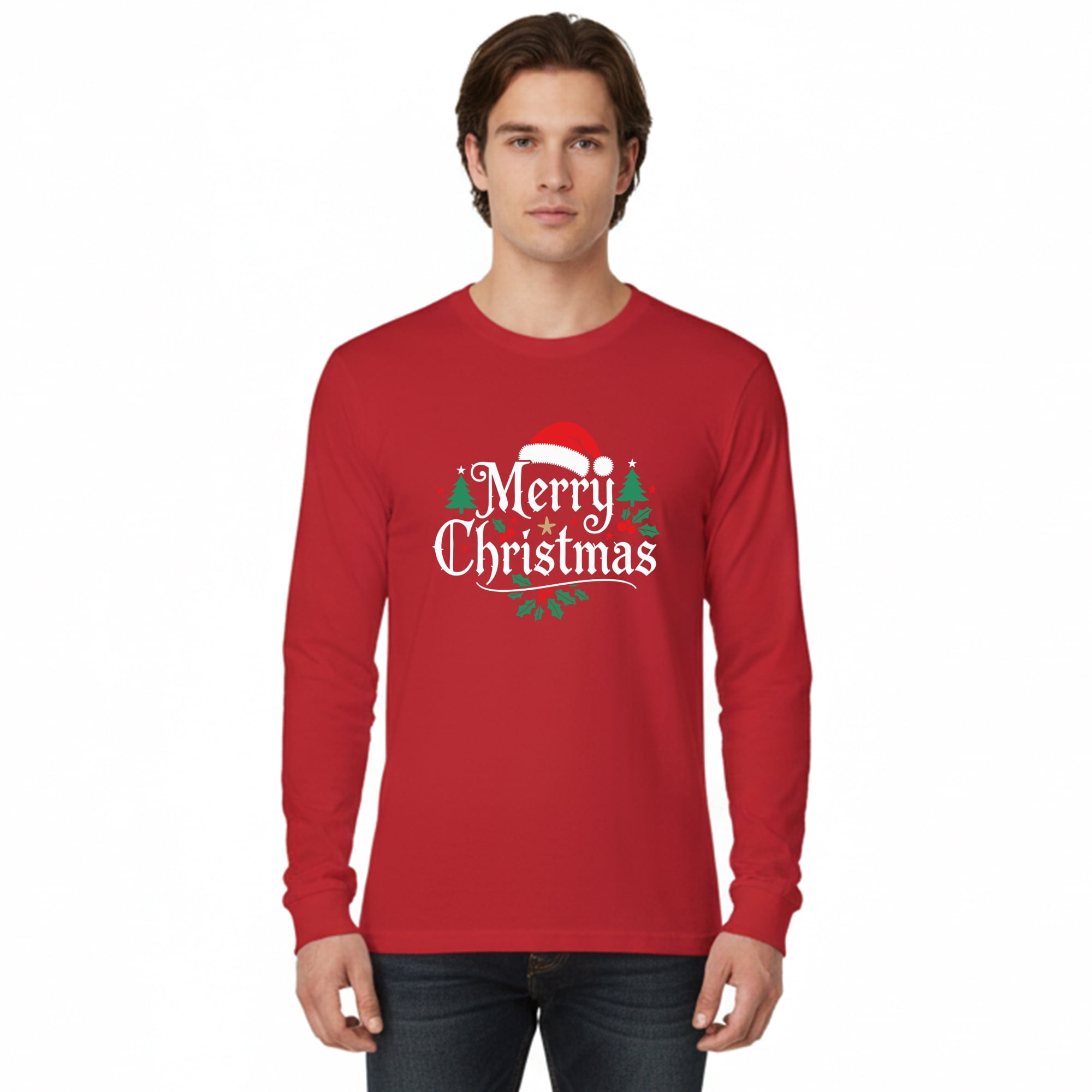 Gildan Merry Christmas Graphic T-Shirt for Men, Long Sleeve Christmas ...