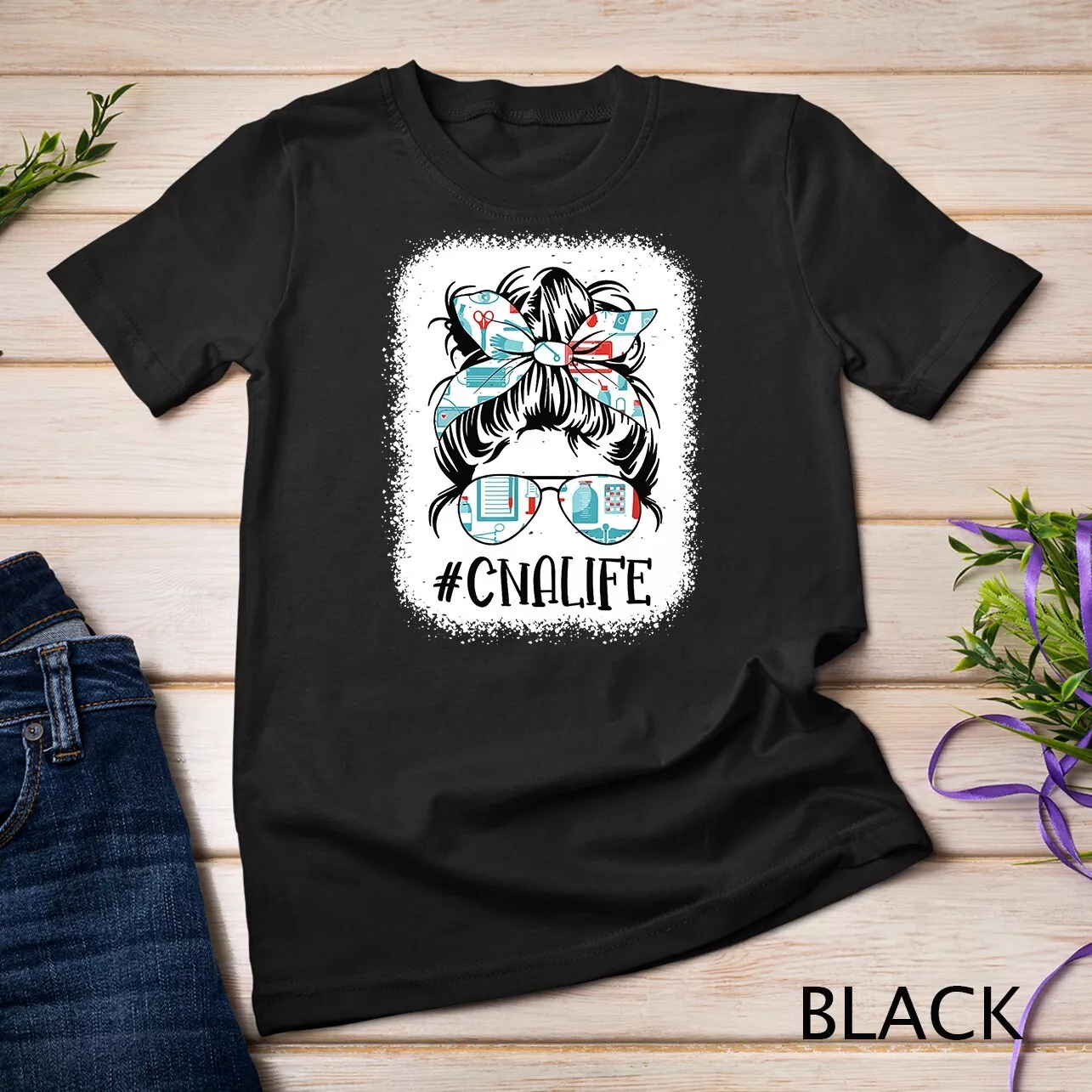 Gildan Messy Bun Cna Life Bleached Certified Nursing Assistant Unisex T ...