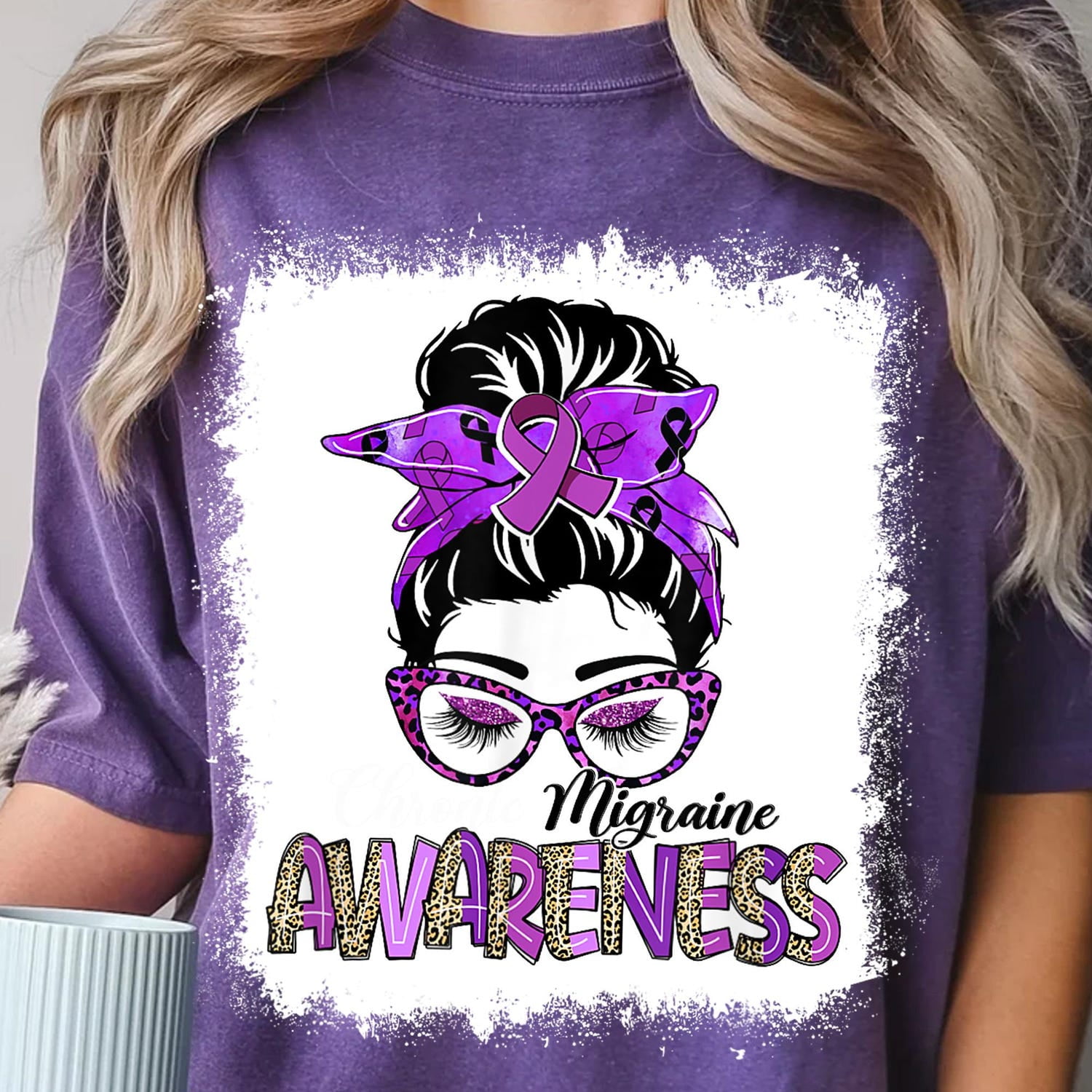 Gildan Migraine Awareness t-shirt - Messy Bun Purple Ribbon Digital ...