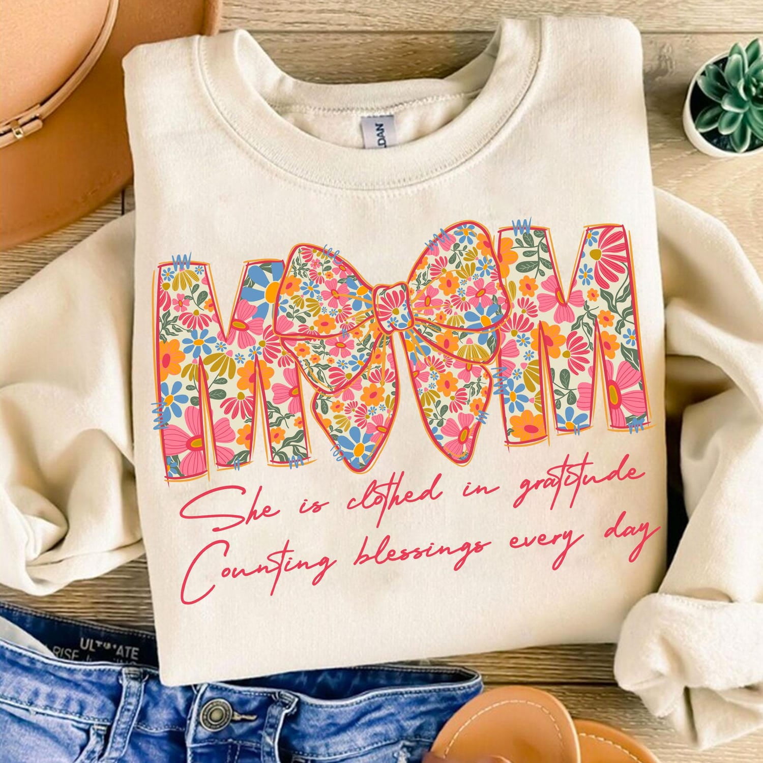 Gildan Mom She is Clothed in Gratitude Counting Blessings Every Day t ...
