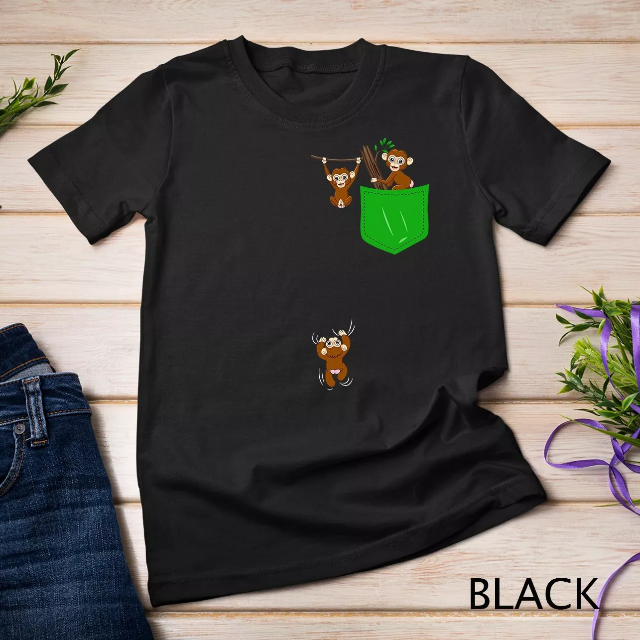 Gildan Monkey Lover Shirt Cute Monkey Pocket Shirt For Kids Monkey ...