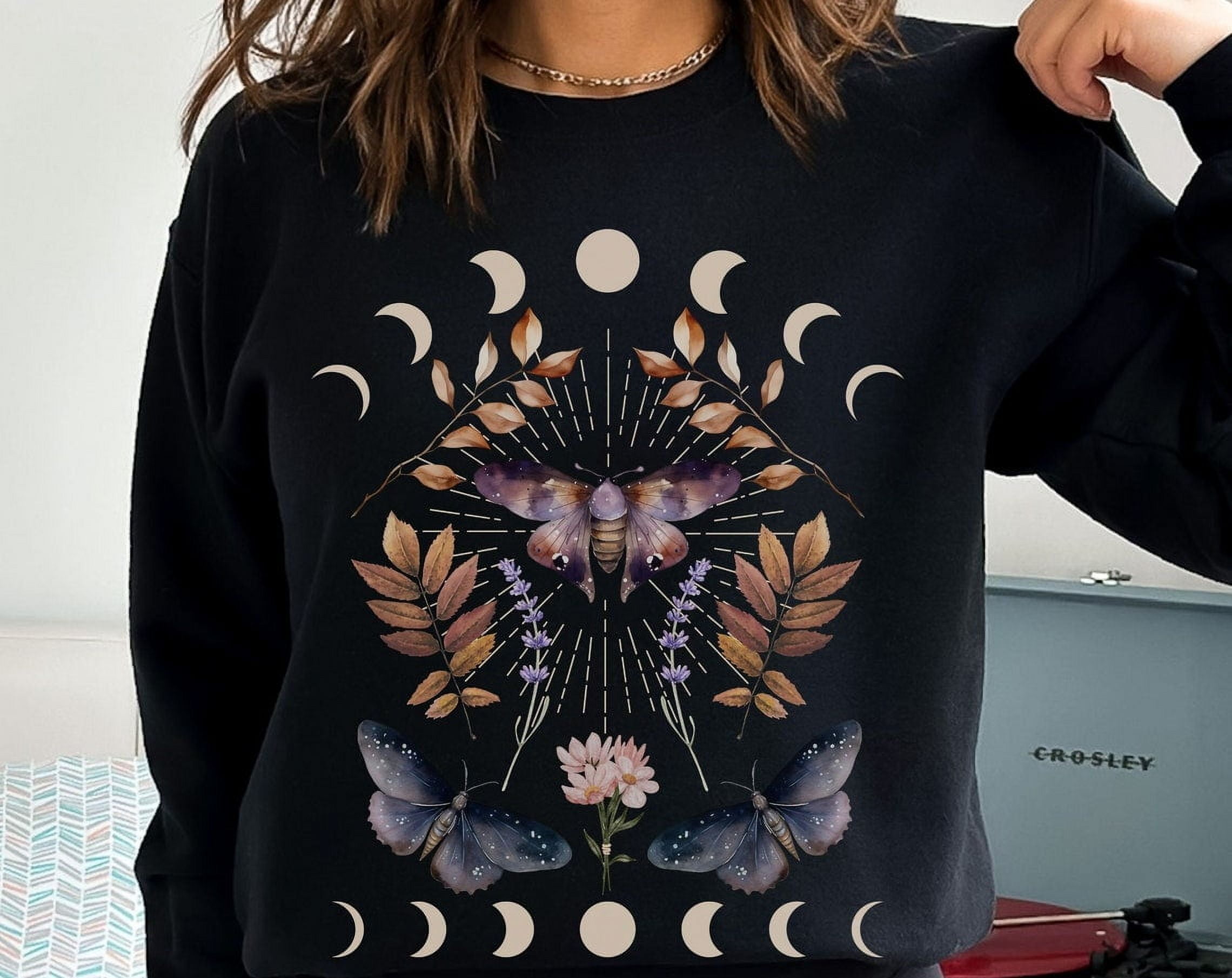 Gildan Moon Phase Shirt With Whimsical Moth Artwork, Mystical ...