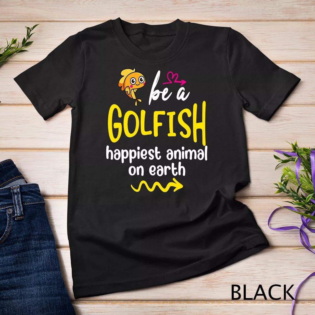 Gildan Motivational Goldfish Tee With Happy Life Message, Cute Nature Inspired Shirt For ...