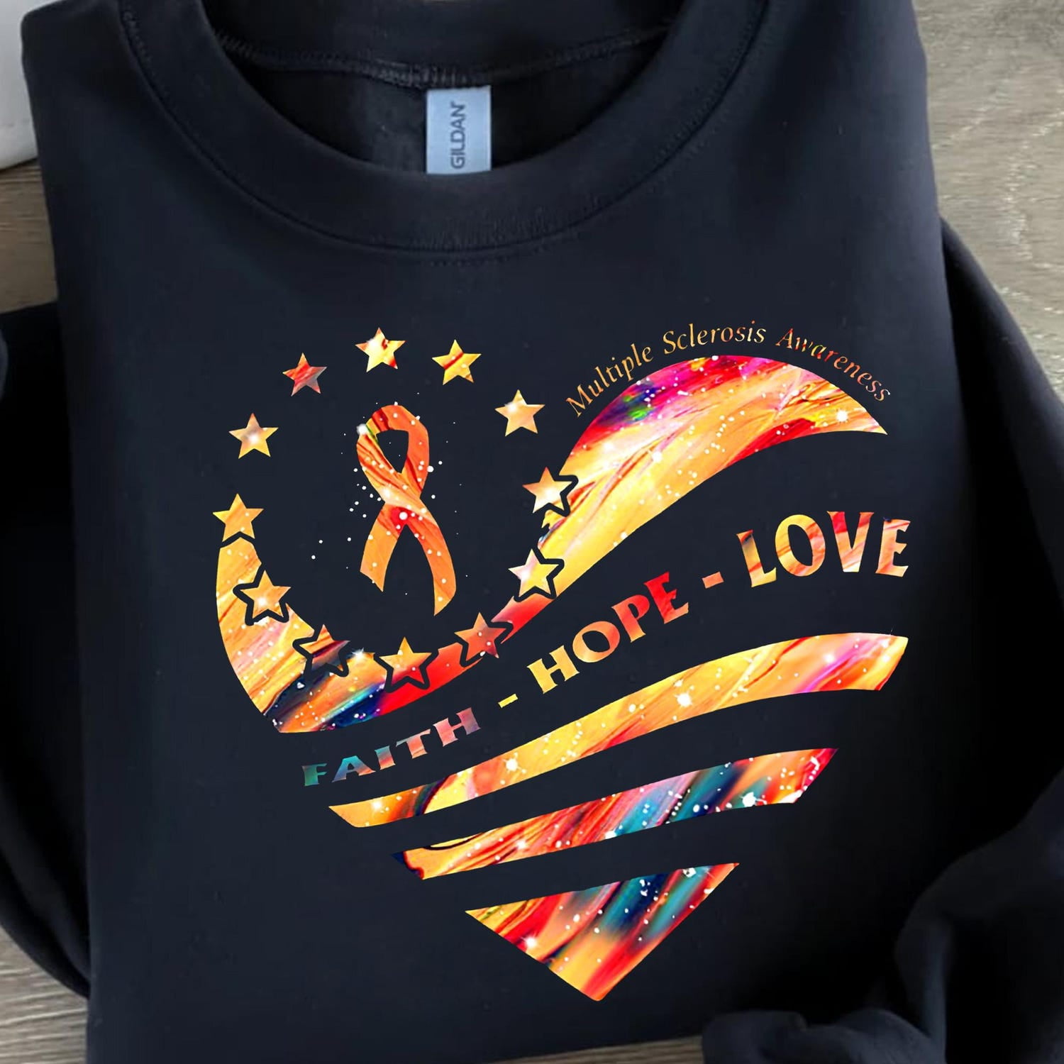 Gildan Multiple Sclerosis Awareness t-shirt - Faith Hope Love Heart ...