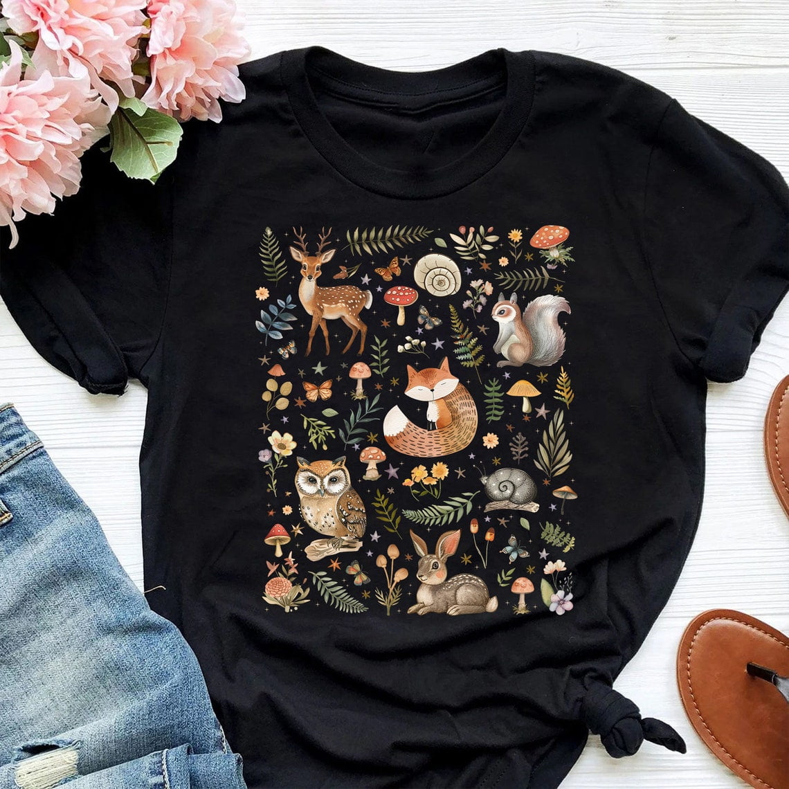 Gildan Mystical Cottagecore Forest Animals Tee With Autumn Theme ...