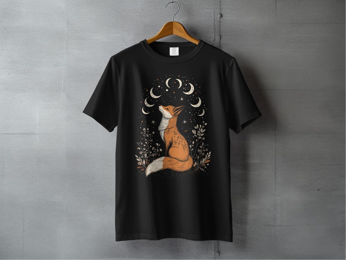 Gildan Mystical Fox Shirt With Moon Phases Design, Celestial Forest ...