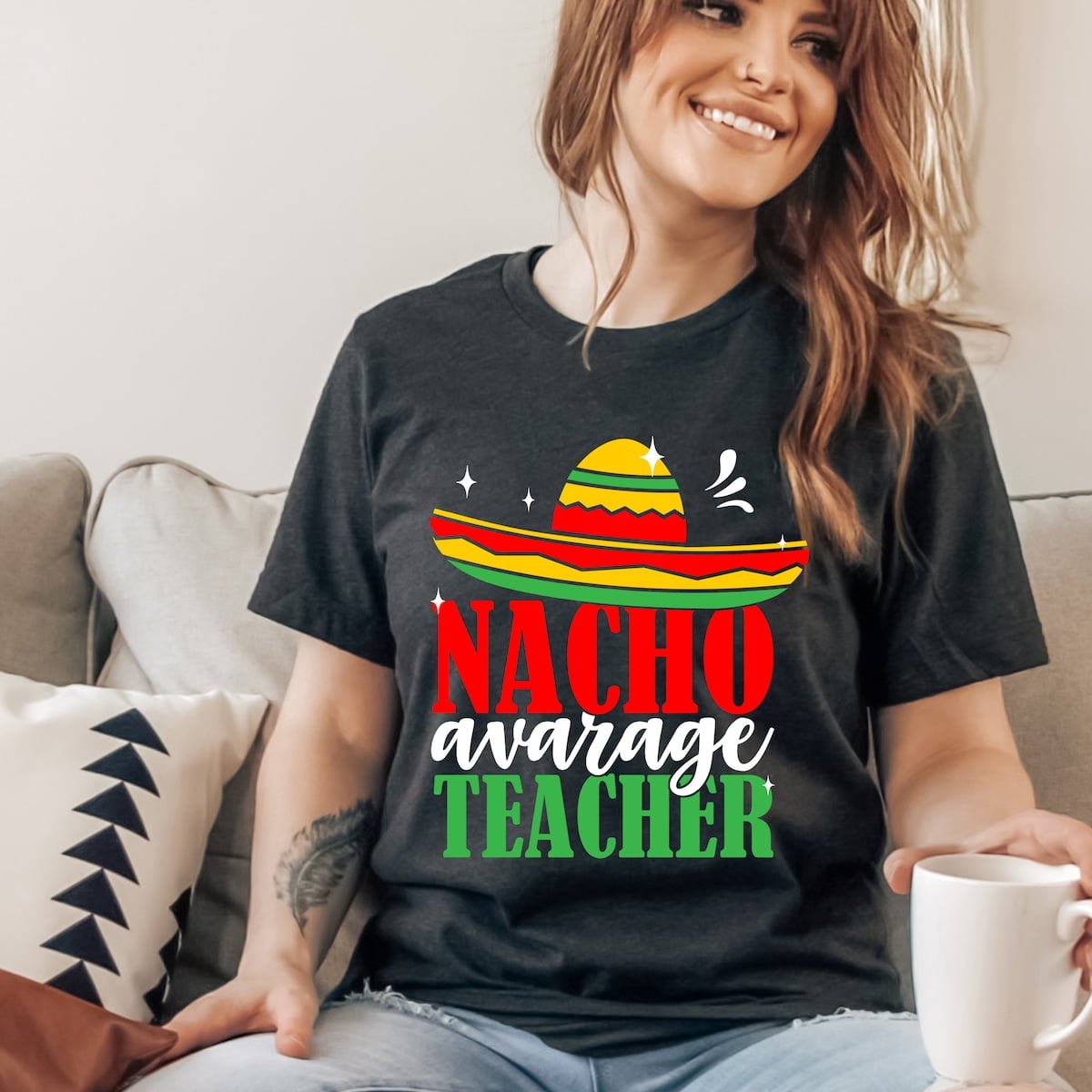 Gildan Nacho Average Teacher Tee, Funny Fiesta Graphic With Mexican ...