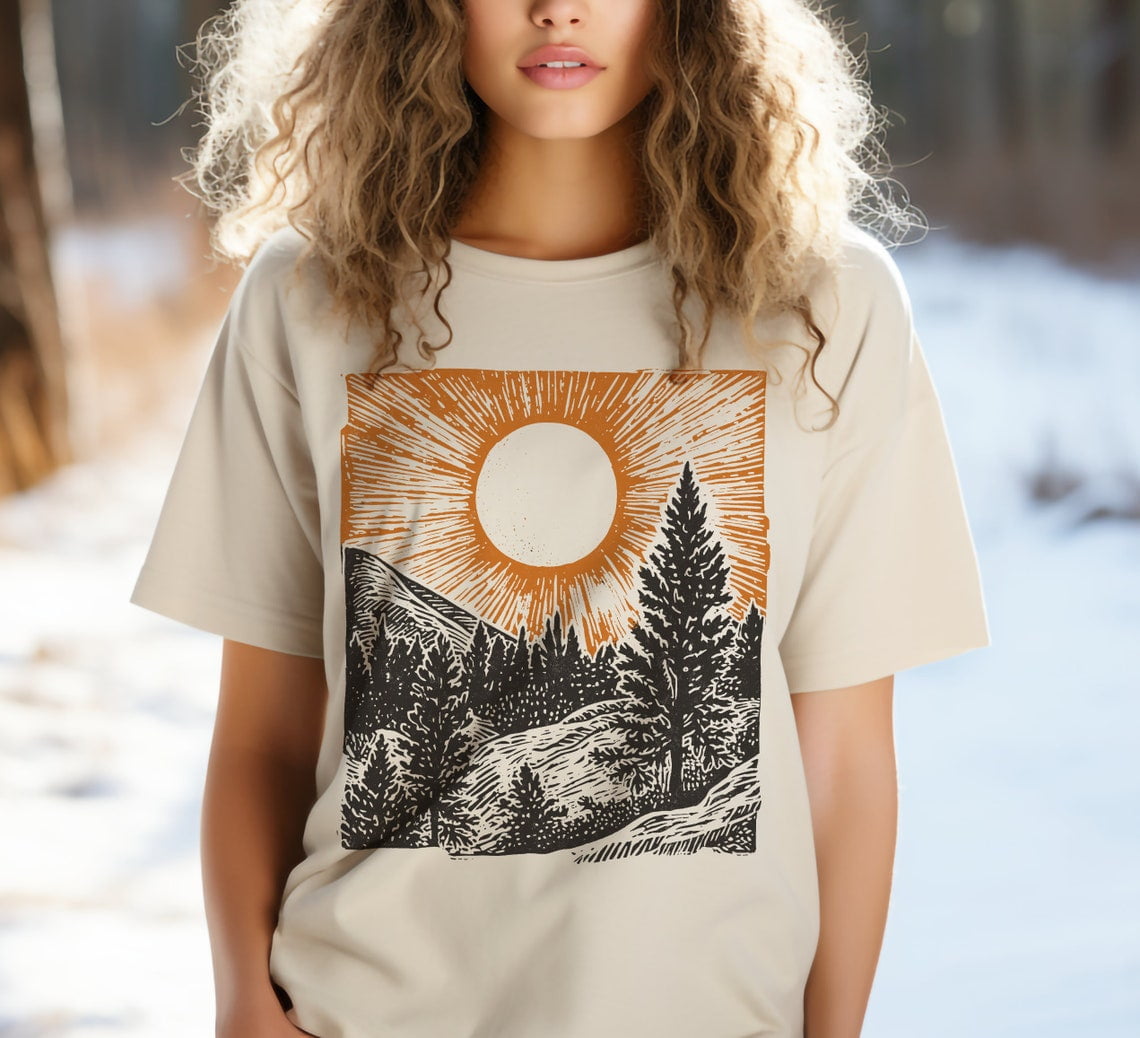 Gildan National Forest Wilderness Shirt With Scenic Block Print Style ...
