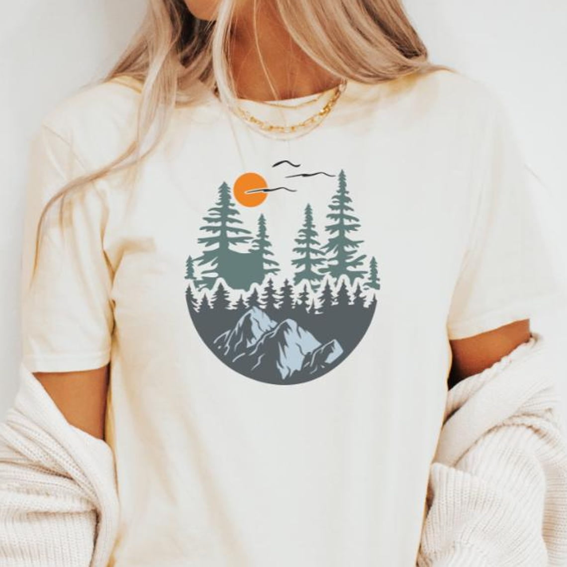 Gildan Nature Shirt With Mountain And Forest Scene, Adventure Graphic ...