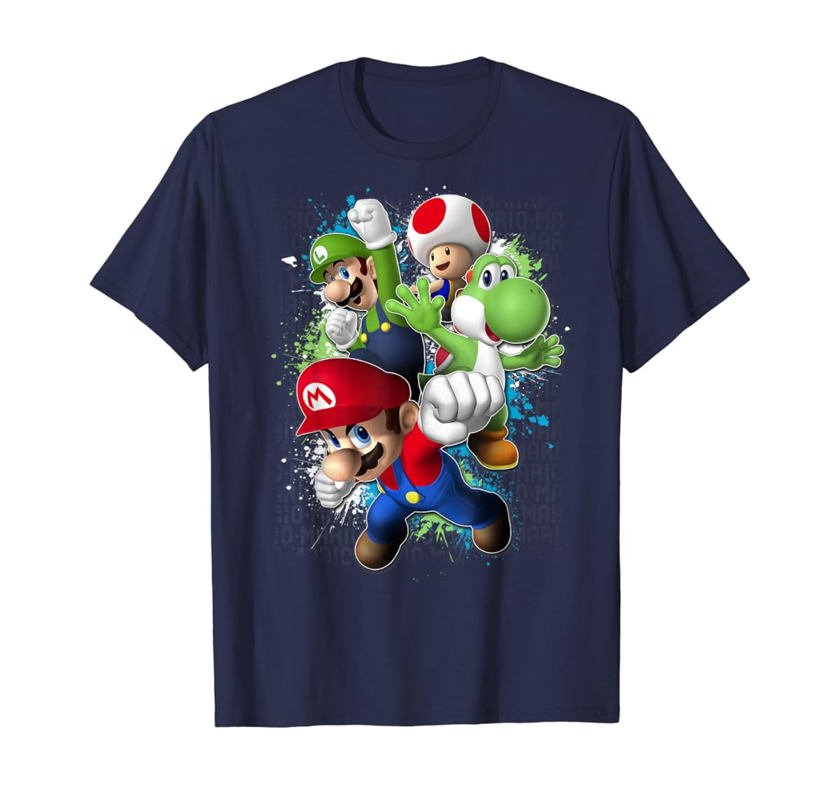 Gildan Nintendo Super Mario Group Shot Splatter Paint T-Shirthot Trend ...