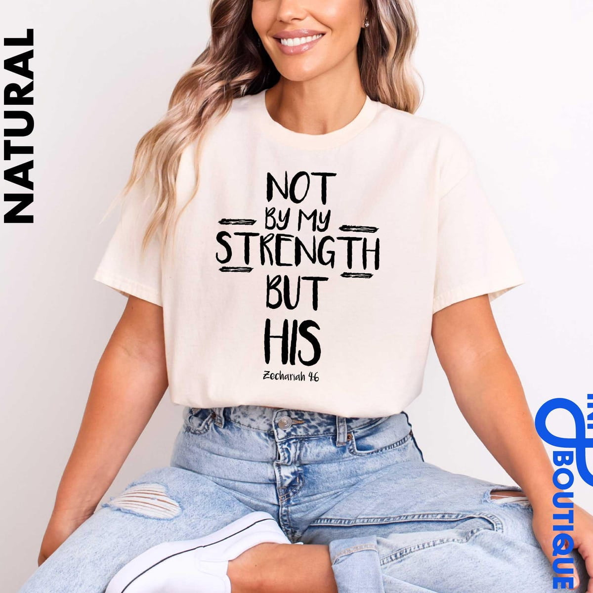 Gildan Not By My Strength But His Shirt, Zechariah Inspired Christian Tee With Encouraging Bible ...