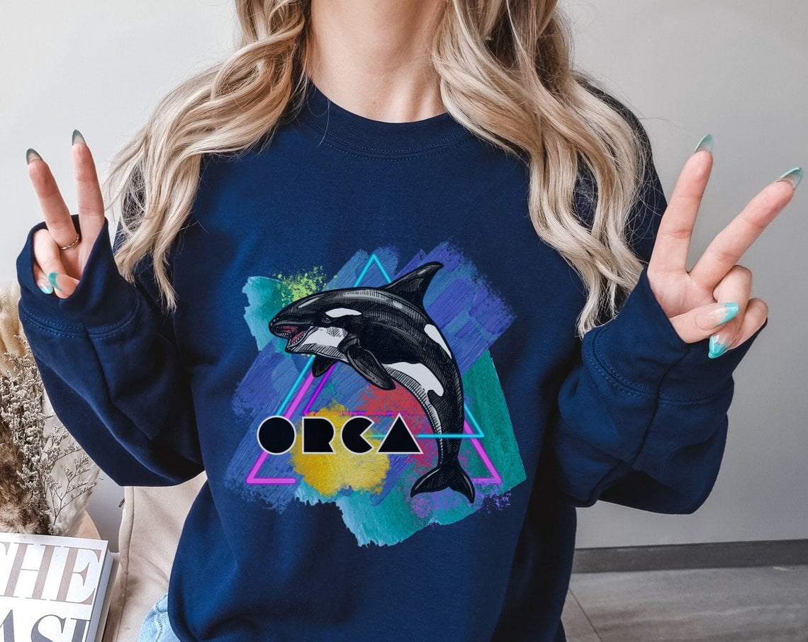 Gildan Orca Whale Retro Tee With 90s Conservation Theme, Ocean And ...