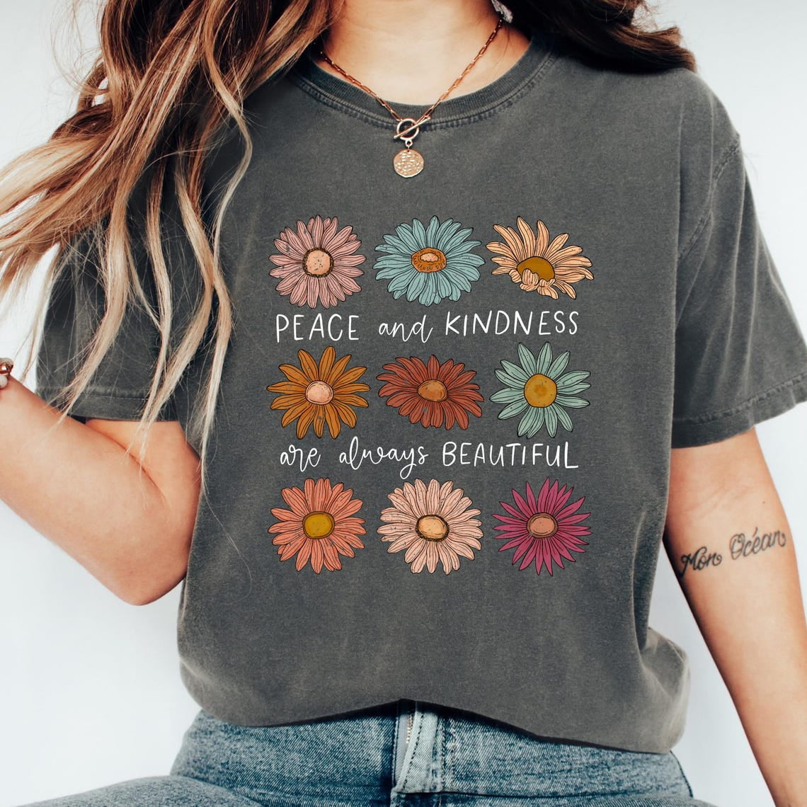 Gildan Peace And Kindness Floral Shirt With Boho Nature Inspired Vibes ...