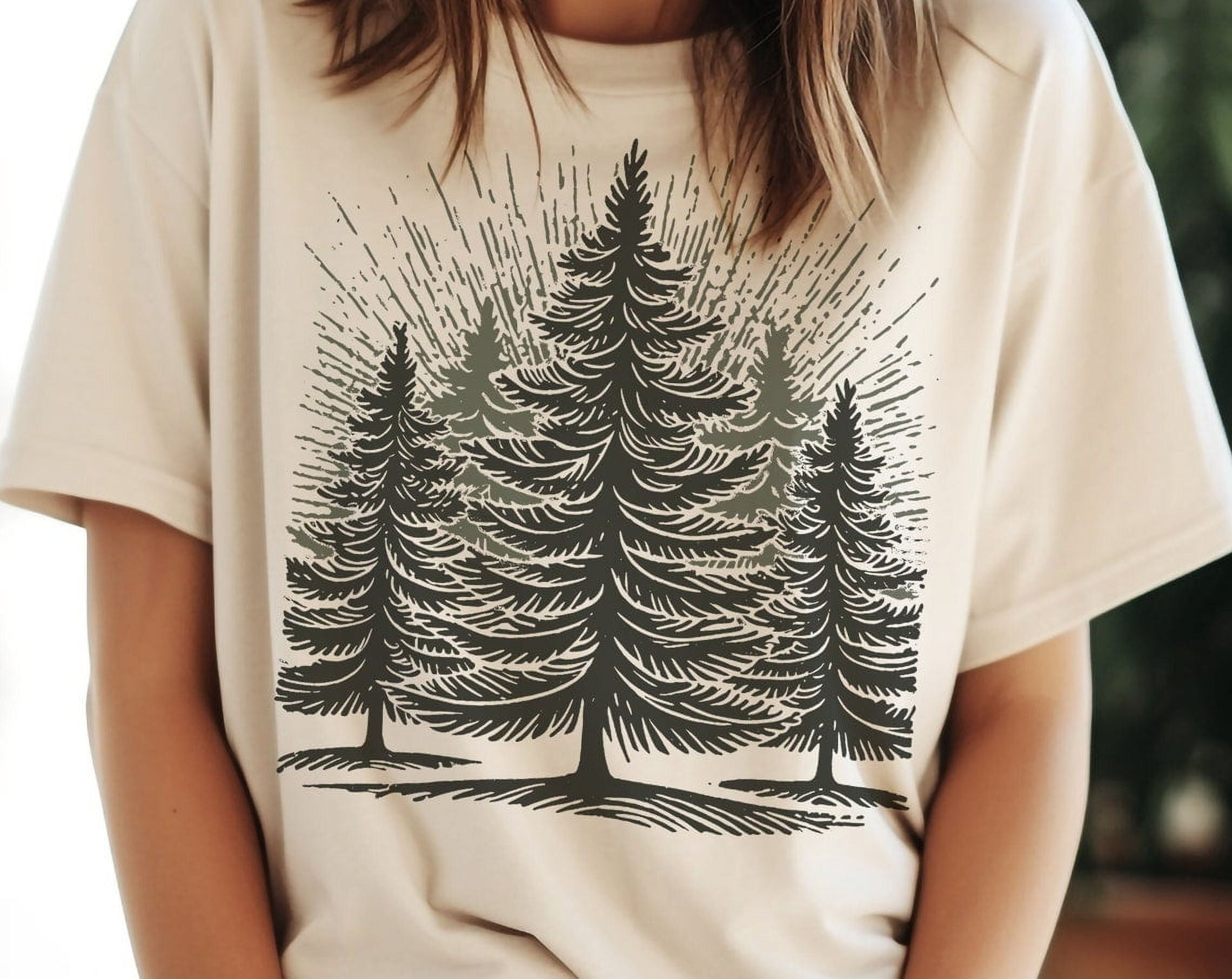 Gildan Pine And Spruce Trees Winter Graphic Tee With Block Print Style ...