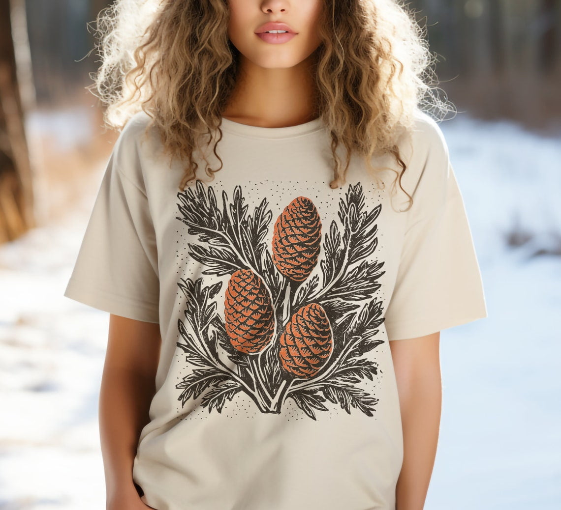 Gildan Pinecone Forest Shirt With Wildlife Theme And Cozy Wood Cabin Vibes, Cottagecore Nature ...