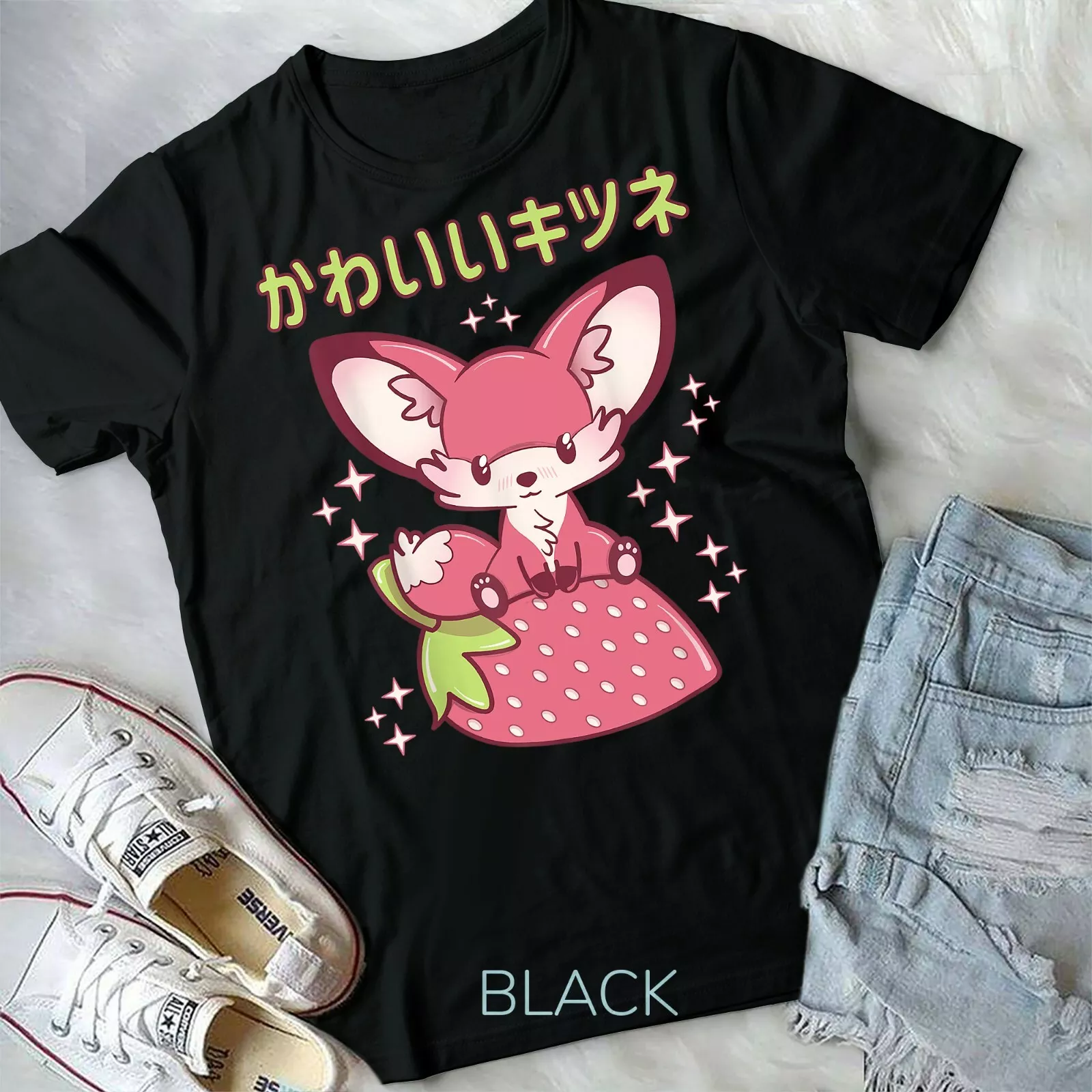 Gildan Pink Pastel Strawberry Fox Japanese Kawaii Pink Goth Fox Unisex ...