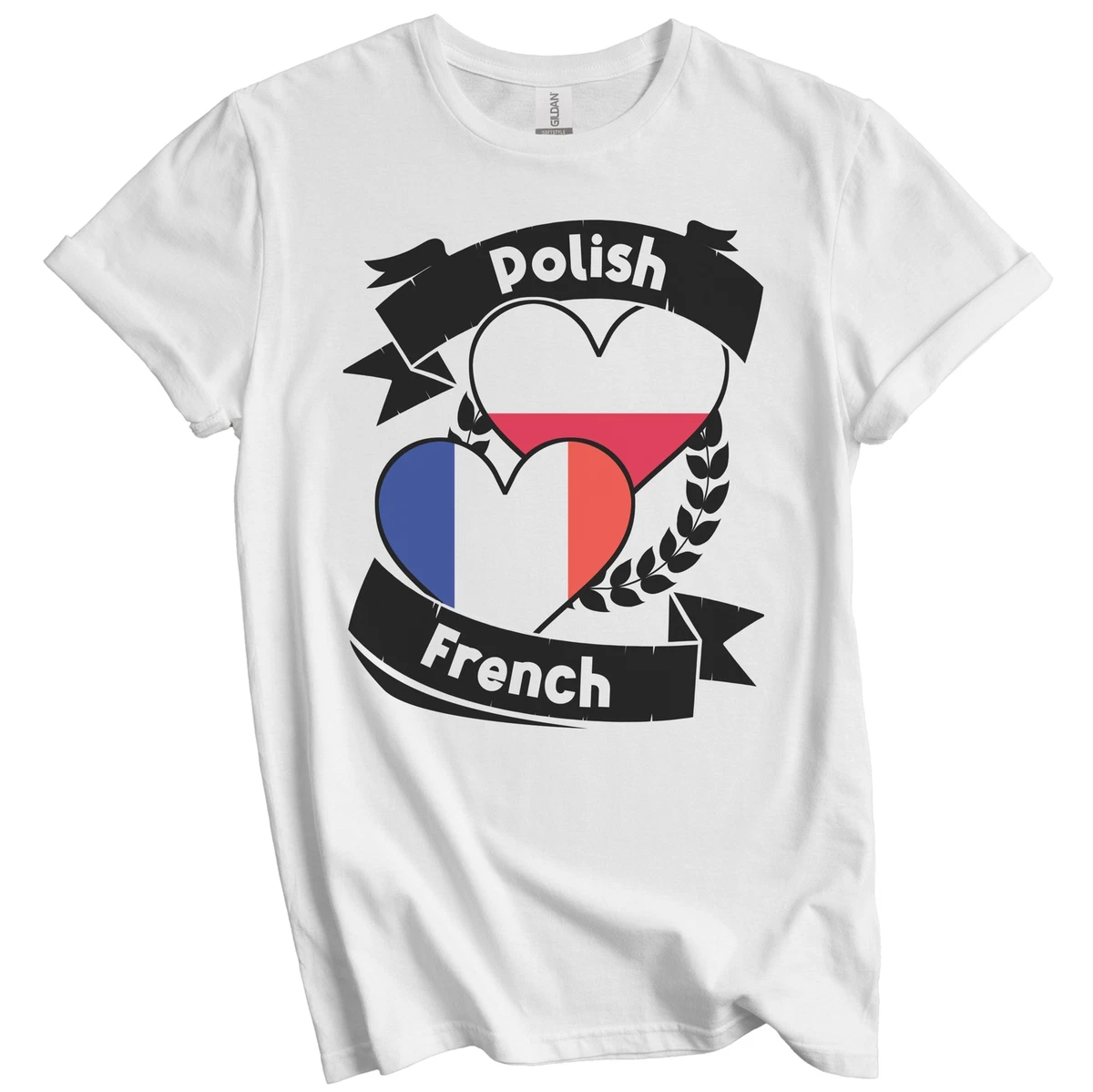 Gildan Polish French Heart Flags Poland France T-Shirt Gift for Men ...