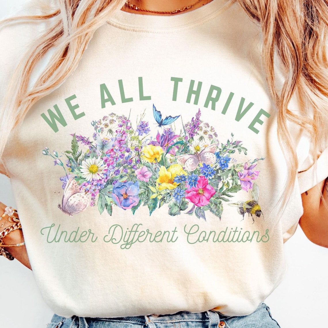 Gildan Positivity Wildflower Shirt With Bee And Moth Art, Artistic Tee ...