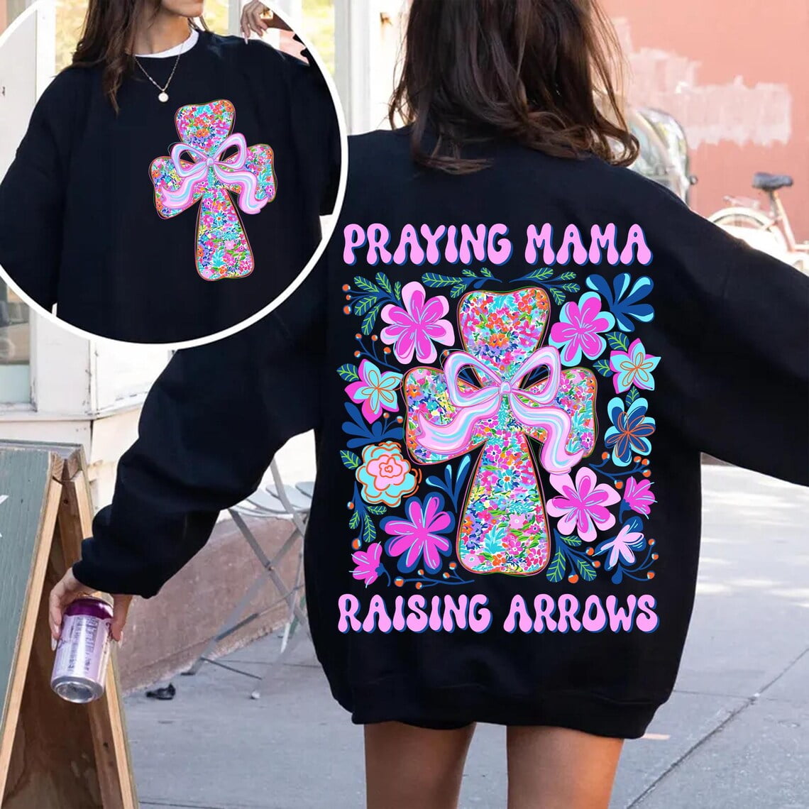 Gildan Praying Mama Raising Arrows Shirt, Christian Coquette Bow Design ...