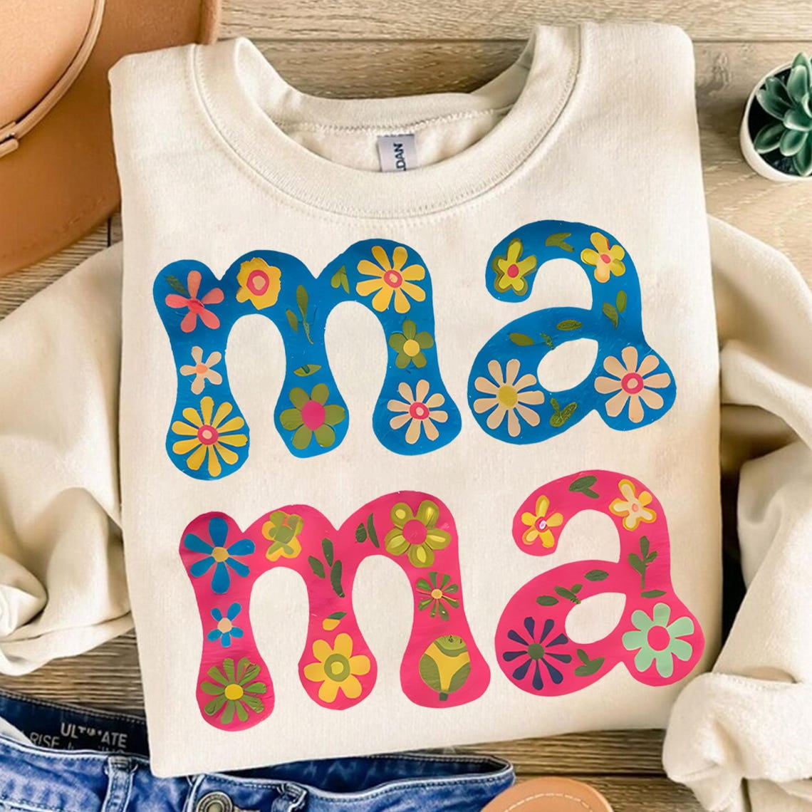 Gildan Preppy Floral Mama Shirt, Retro Flower Design, Hand Drawn Mom ...