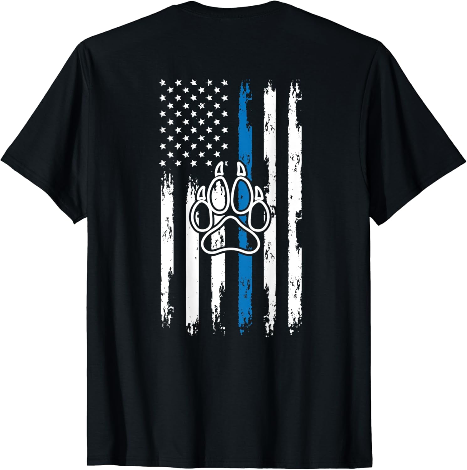 Gildan Printed on Back Thin Blue Line Police Flag, K9 Dog Paw Print T ...